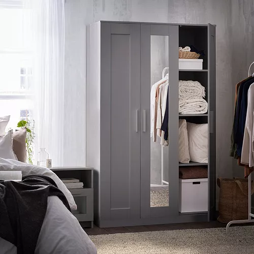 IKEA Puerto Rico - BRIMNES wardrobe, 3 doors, gray, 46 "x19 3/4 "x74 3/4