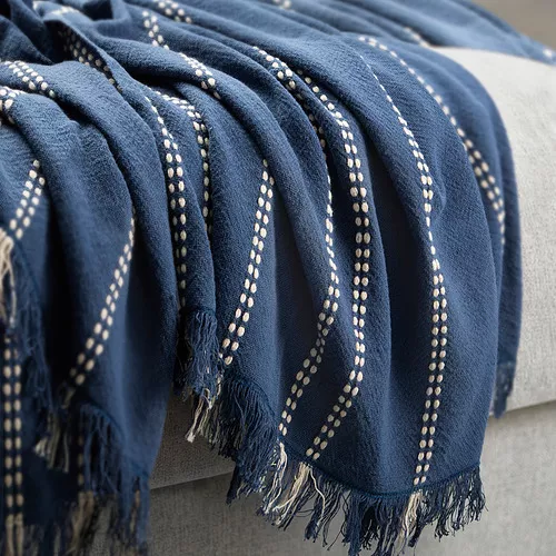 IKEA Puerto Rico - KRUTBRÄNNARE throw, blue off-white/stripe