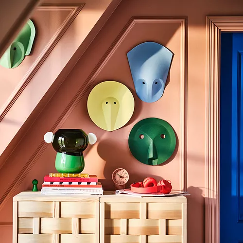 IKEA PS 2026 wall decoration, set of 3, green light blue/yellow